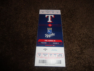 TEXAS RANGERS 2017 TICKET STUB VS ROYALS 4/21/17~Jorge Bonifacio MLB ...