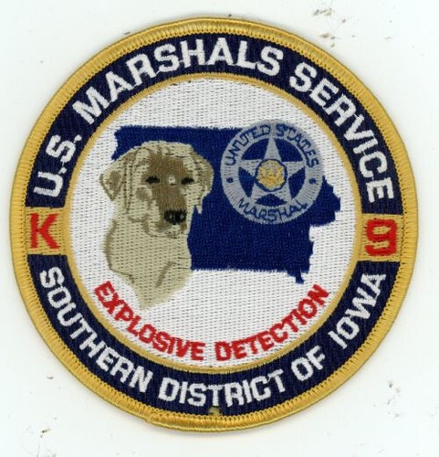 IOWA IA U S MARSHAL SOUTHERN DISTRICT EXPLOSIVE K-9 SHOULDER PATCH ...