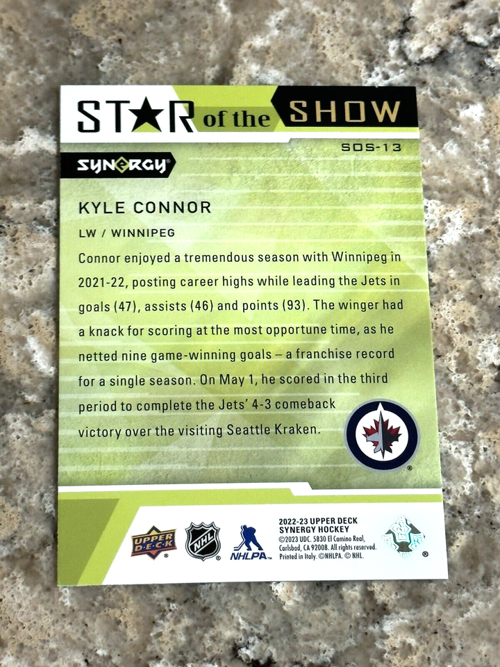 2022-23 Upper Deck Synergy Star of the Show Kyle Connor #SOS-13 ...