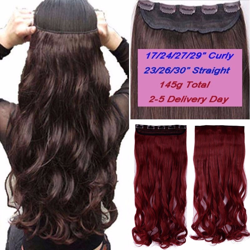 US One Piece(5 Clips)Clip-on Long Wavy Real as Human Hair Extension 3 ...