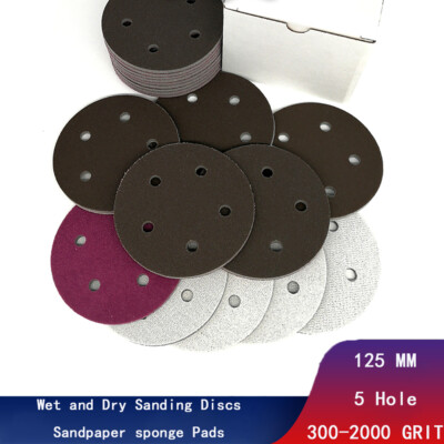 125mm 5 inch Sandpaper Sponge Pads 300-2000GRIT 5 Hole Wet and Dry ...