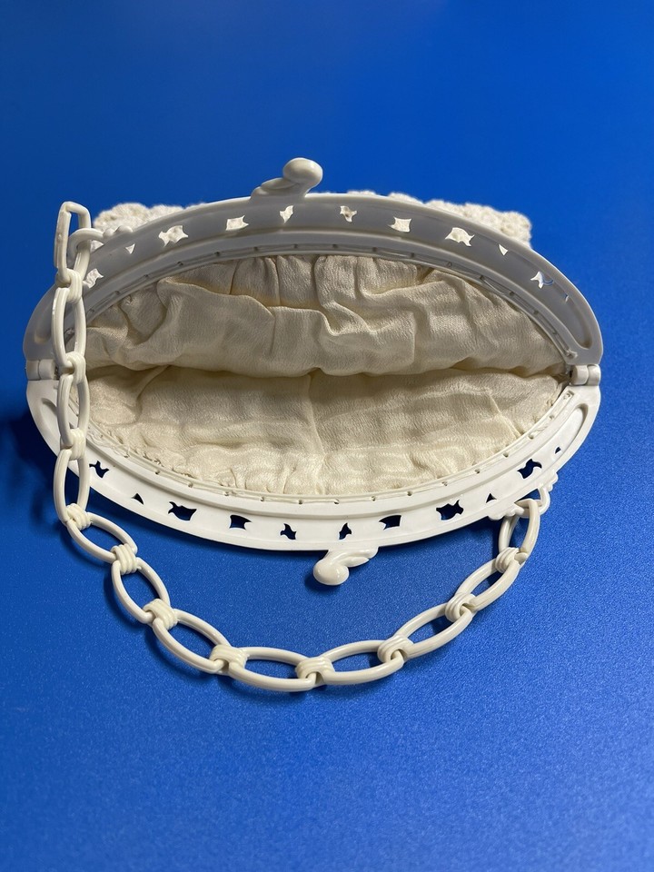 Vtg 30s 40s Ecru Shell Crochet Handbag Purse Celluloid Filigree Frame ...