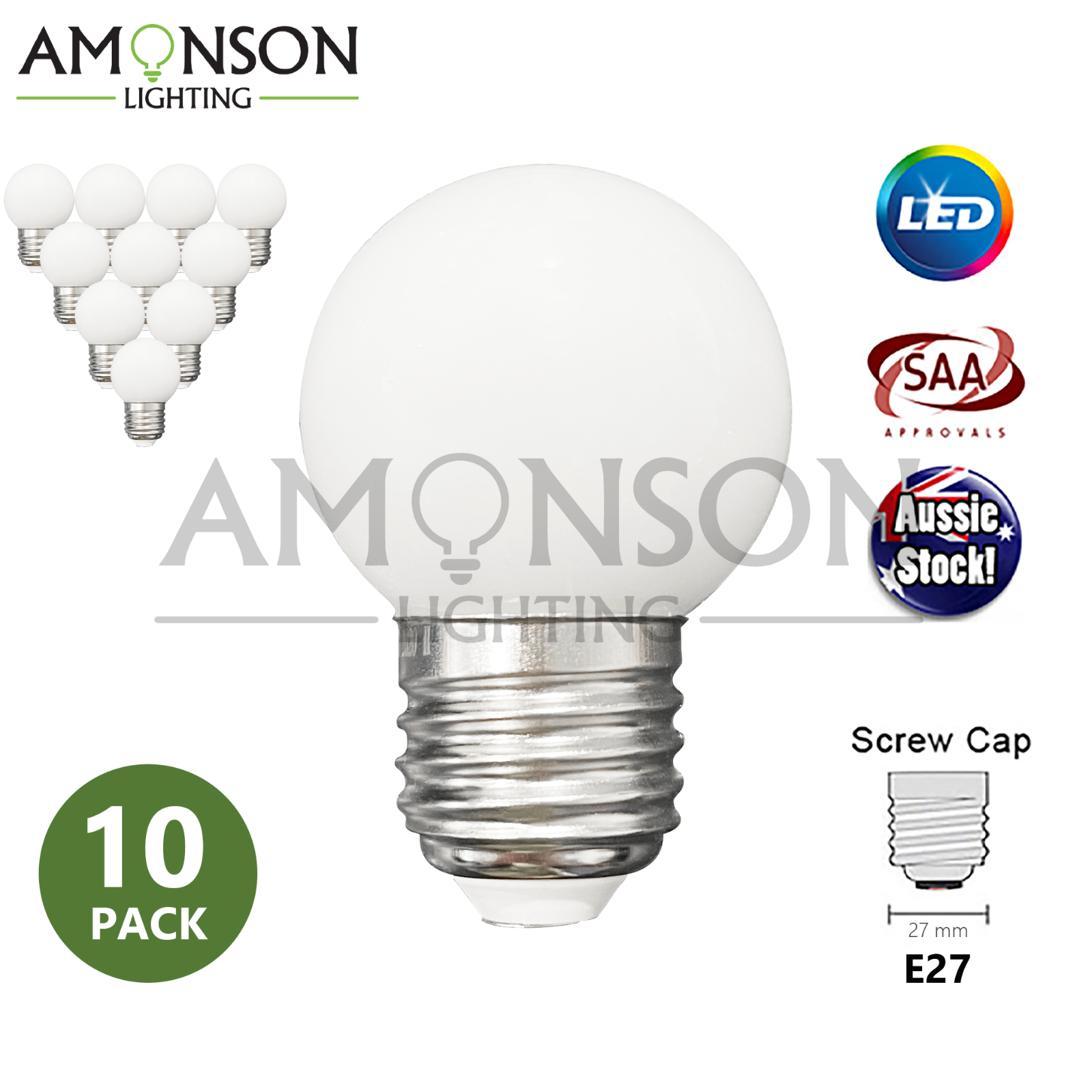 NEW Amonson Lighting E27 Screw 240V 8W G45 Globe LED Frosted Bulb Warm ...