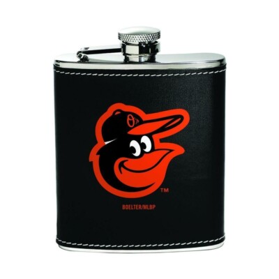 Baltimore Orioles Stainless Steel Leather-Wrapped 6 oz Flask with MLB ...