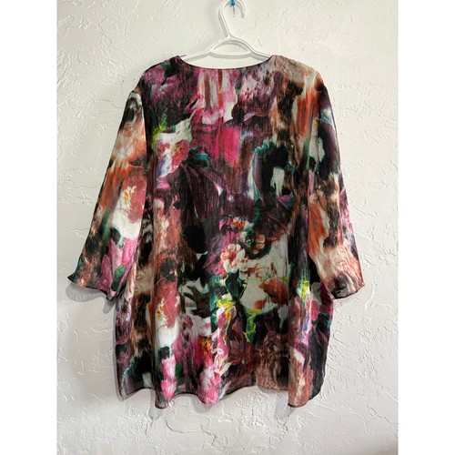 Vicki Wayne 3/4 Sleeve Floral Embellished Neck Top Womens Size 3X artsy ...