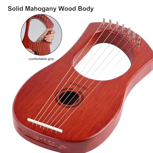 Lyre Harp with Bag,Tuning Wrench,Metal Strings, Mahogany Body and 7 ...