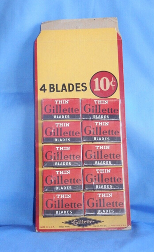 Vintage Thin Gillette 4 Blades 10 Cents 25 Pkg Standing Counter Display ...