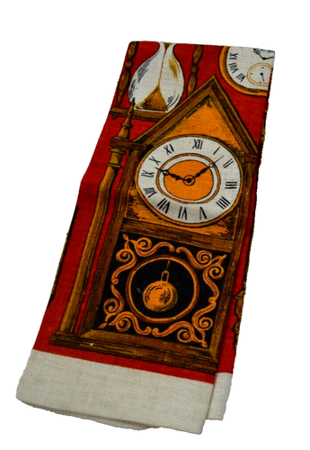 Linen Tea Towel CLOCKS POCKET WATCH HOURGLASS GRANDFATHER by ROBERT ...
