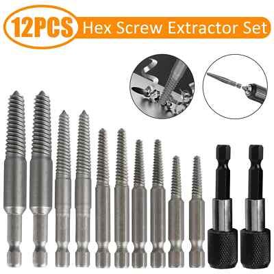 12Pcs Stud Screw Extractor Remover 1/4 Inch Hex Shank Damaged Bolt Easy ...