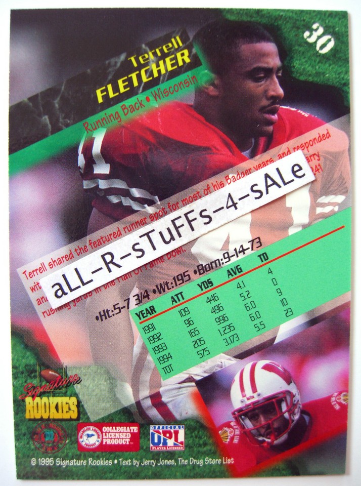 1995 Signature Rookies TERRELL FLETCHER Autograph /7750 Wisconsin RC ...