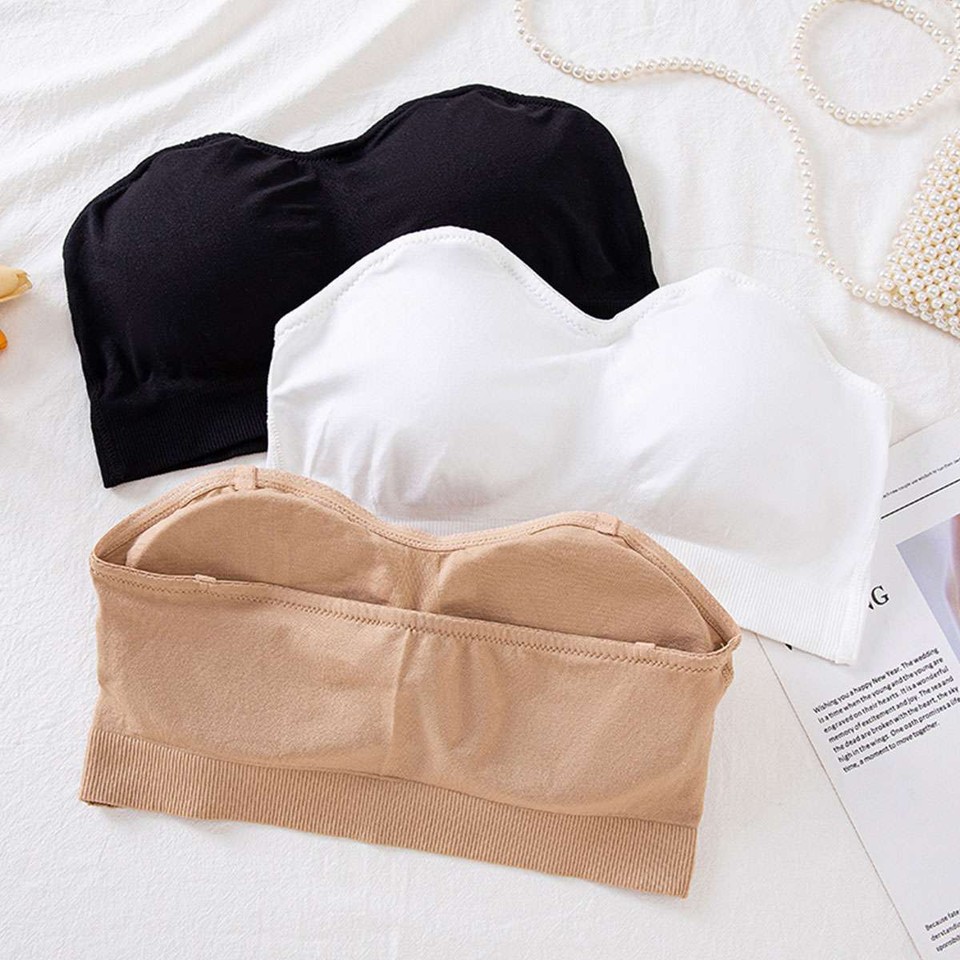 Women Padded Strapless Bra Bandeau Seamless Bralette Stretch Intimates ...