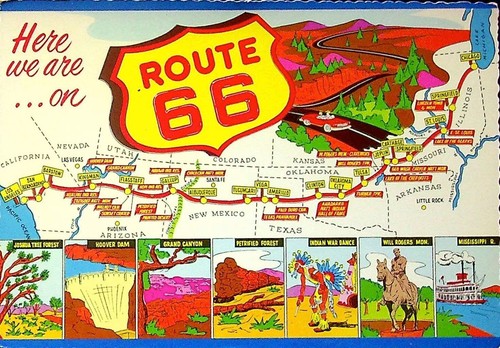 VTG. ROUTE 66 MAIN STREET OF AMERICA POSTCARD MAP BY PETLEY STUDIOS AZ | eBay