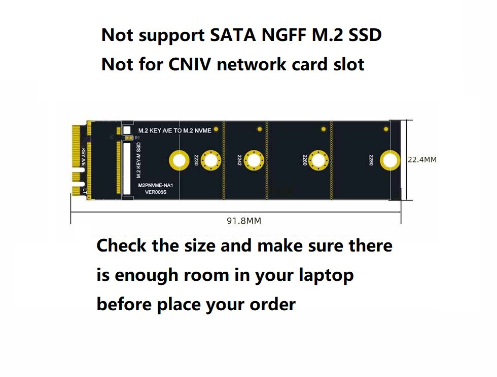 M.2 KEY A E to M.2 NVME KEY M SSD Adapter WIFI Wireless Network Card ...