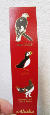 Alaska Bookmark Leather style 9 inch, Alaska Wildlife Eagle, Puffin ...