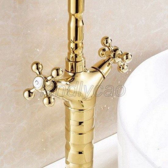 Luxury Gold Color Brass Swivel Bathroom Tap Sink Faucet Vessel Mixer ...