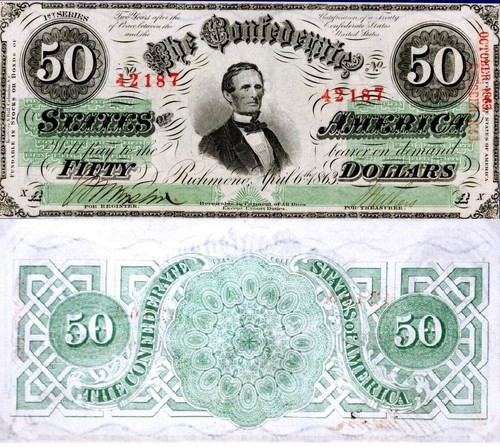 Lot #15 Four **Reproductions** Confederate States Notes T57, T58, T59 ...