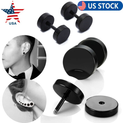 2pcs Mens Womens Stainless Steel Fake Black Ear Stretcher Plugs Cheater ...