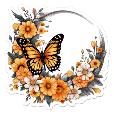 Monarch Butterfly Flowers, Vinyl Decal Sticker, Indoor Outdoor, 3 Sizes ...
