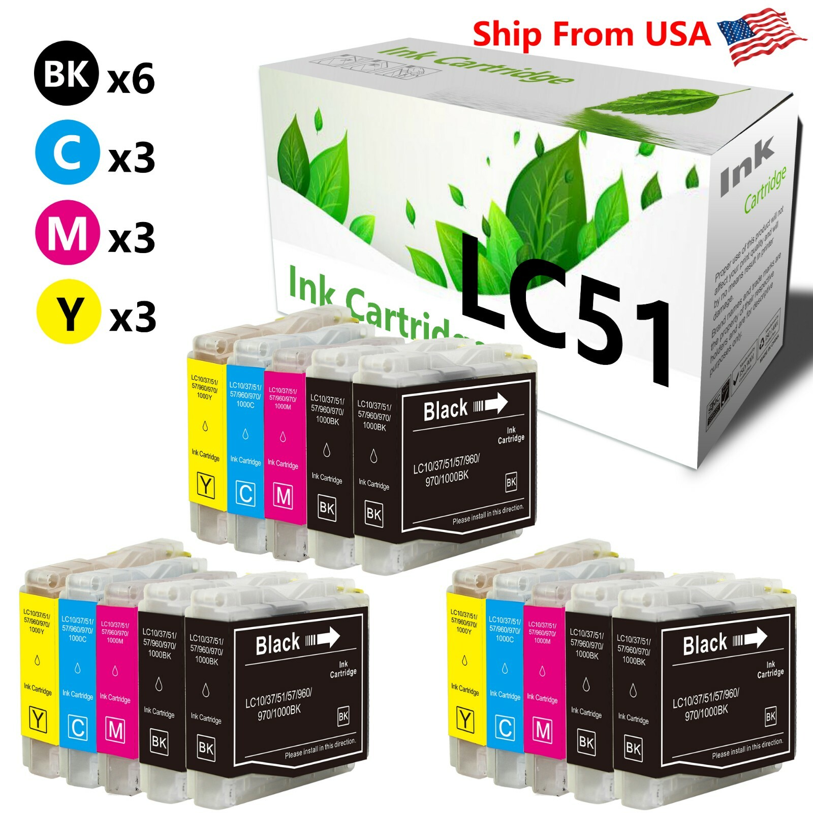 15PacK LC51 LC-51 Ink Cartridge for DCP-130C DCP-330C DCP-350C MFC ...
