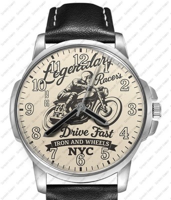 Retro Bikers Theme Nyc Racers Art Stylish Leather Strap Gift Wrist ...