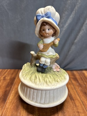 VINTAGE Little Girl Playing Music Bonnet MUSIC BOX BISQUE WORKS | eBay
