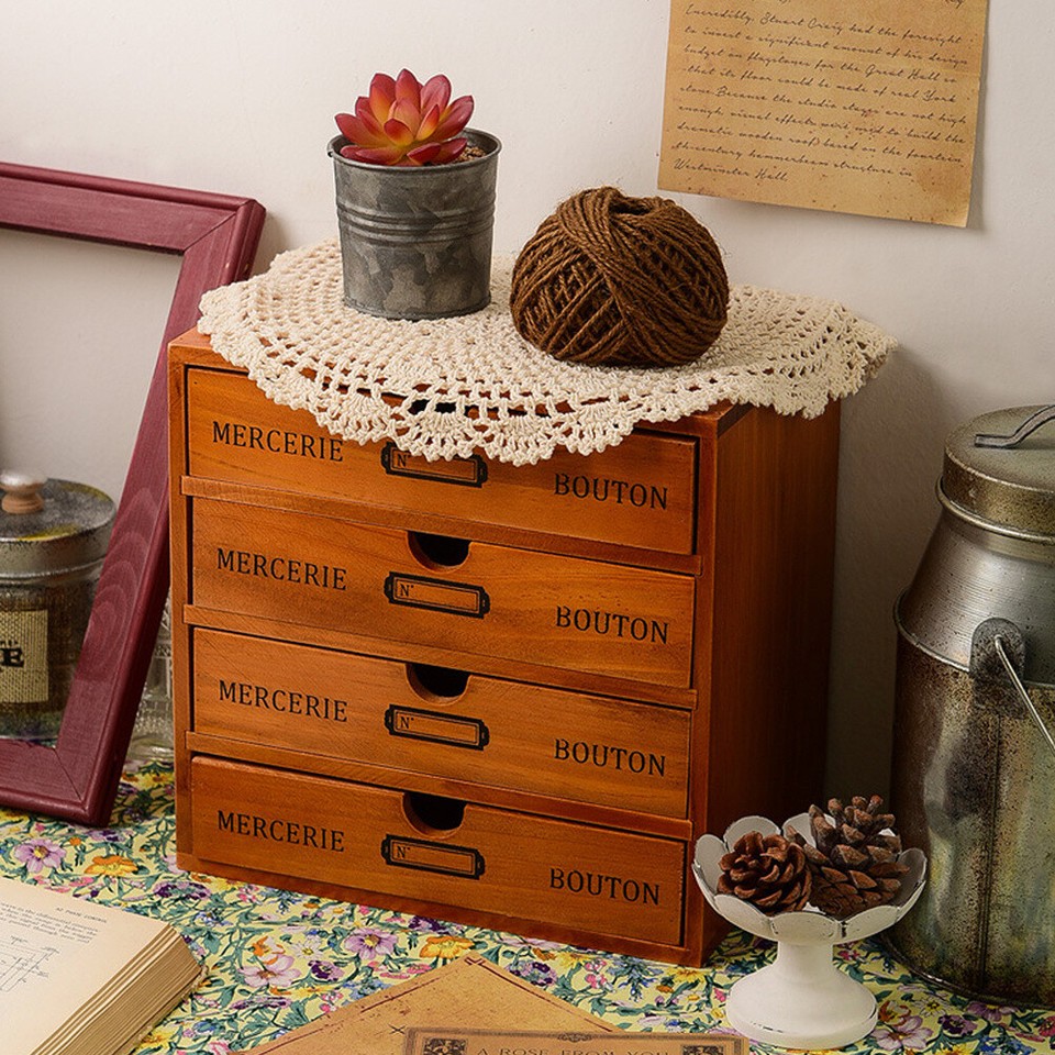 Solid Pine Wood Cabinet Jewelry Box Case Desktop Tidy Shelf Storage ...
