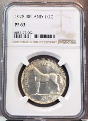 1928 IRELAND SILVER 1/2 CROWN NGC PF 63 EXTREMELY RARE ONLY 6001 MINTED ...