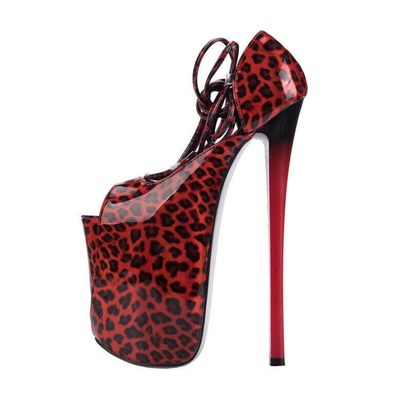 Womens Open Toe 22cm Stiletto High Heel Leopard Print Platform Sandal ...