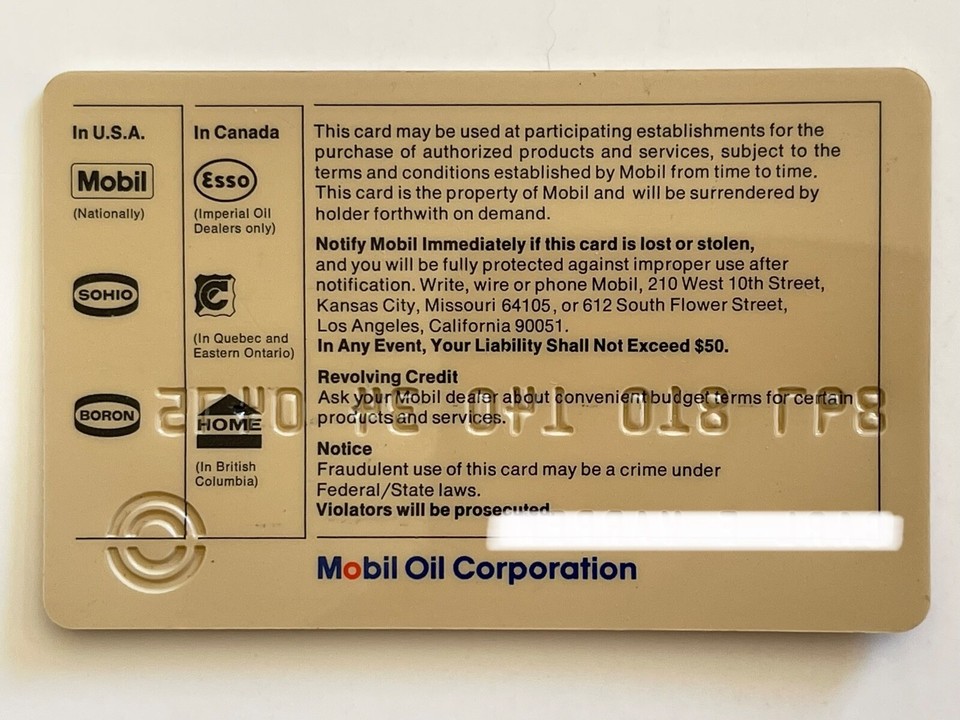 Mobil Oil Corporation Credit Card Expired in 1975 Boron Sohio Great ...