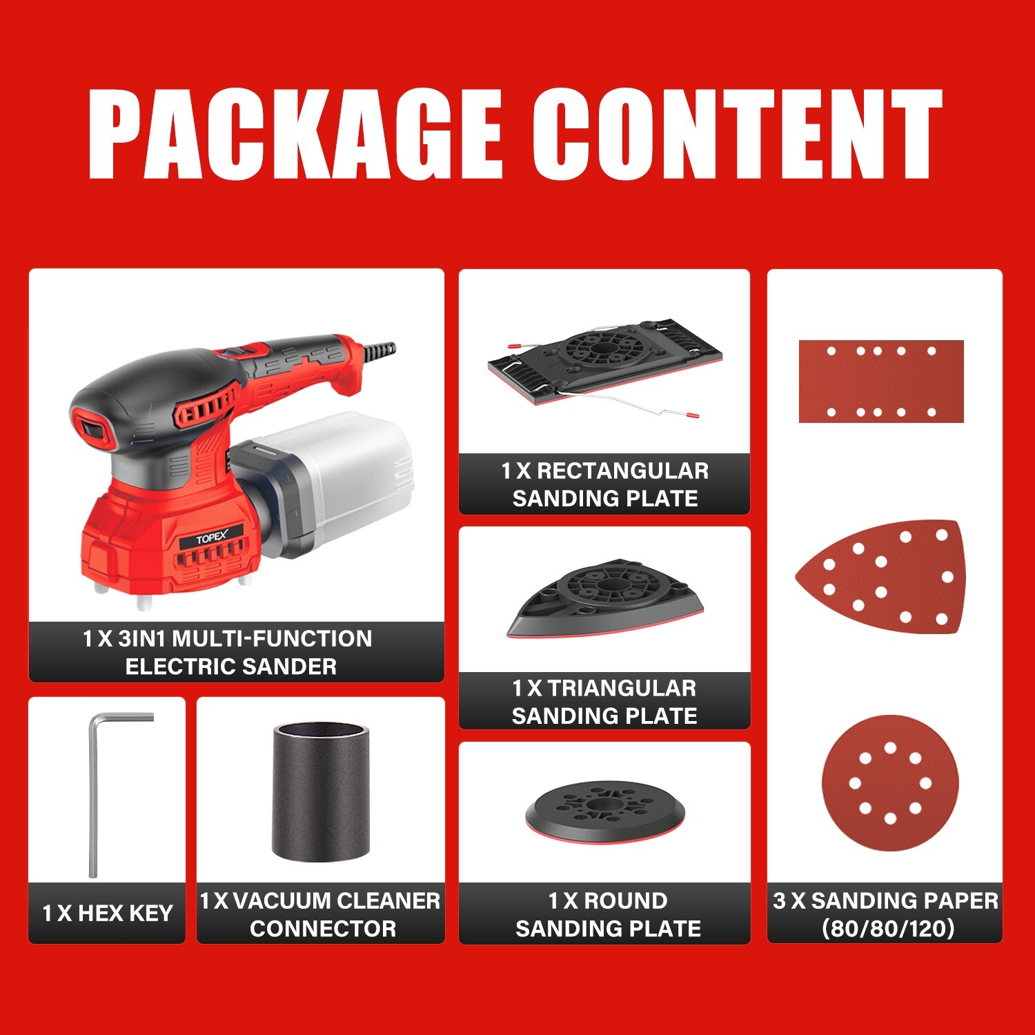 Topex 3in1 200W Electric Finishing Sander Sanding Tool 6 Speeds 3 ...