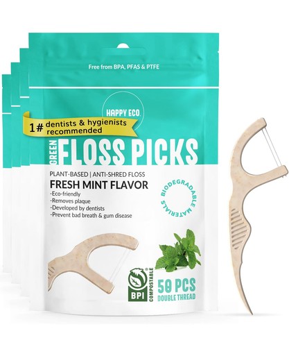 Double Floss Picks Biodegradable (200pcs) - Plant Based Natural Dental ...