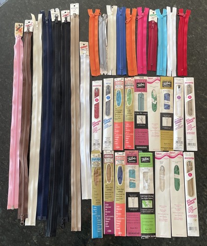 Lot Of 35 Assorted Color & Lengths Zippers, Some Vtg, Coats & Clarks ...