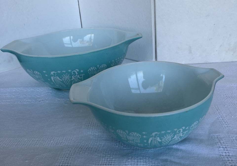 2 VTG. Pyrex Amish Butterprint #444/442 Nesting Mix Bowls Turquoise 4 ...