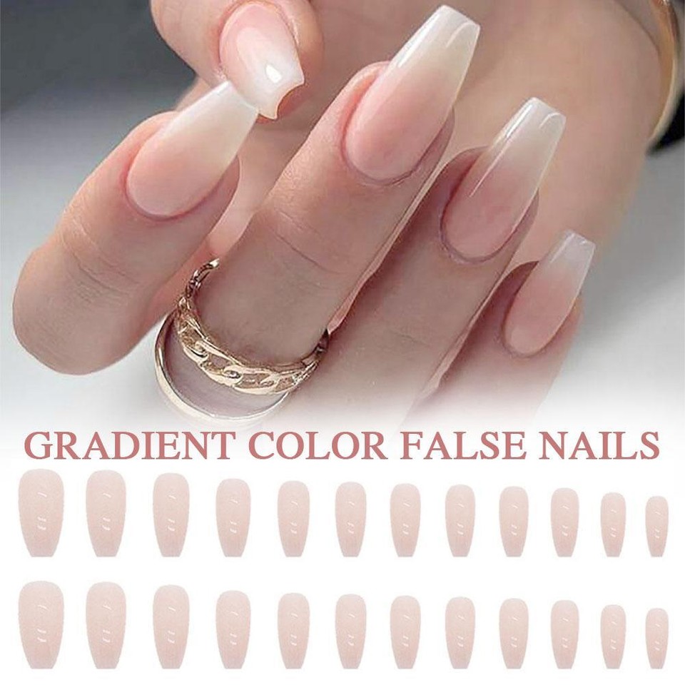 Gradient Color False Nails Ballet Nails Pink Natural Simplicity 24PCS ...