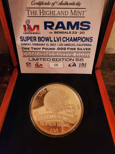2022 Highland mint 1 troy pound silver Rams Superbowl coin 06/56 13oz ...