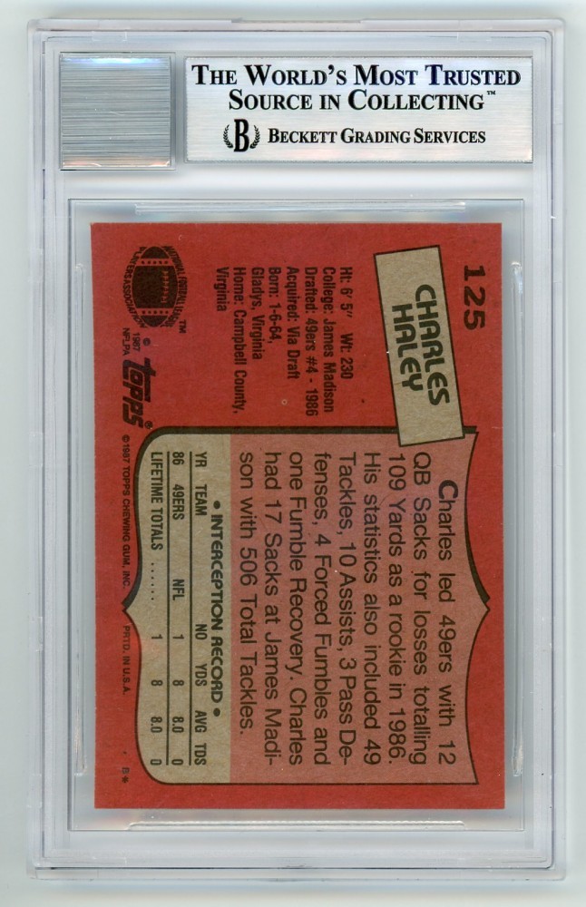 Charles Haley 1987 Topps HOF Autographed Auto Rookie Card - BAS 10 | eBay