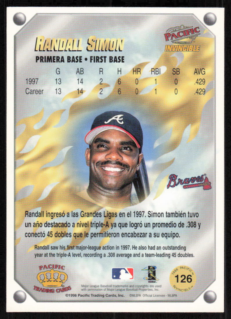 1998 Pacific Invincible - Gems of the Diamond #126 Randall Simon for ...
