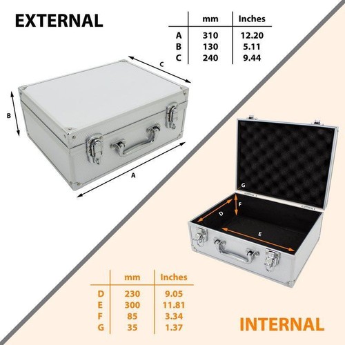 Small Flight Case Grey 310 x 130 x 240mm Durable Hard Carry Storage ...