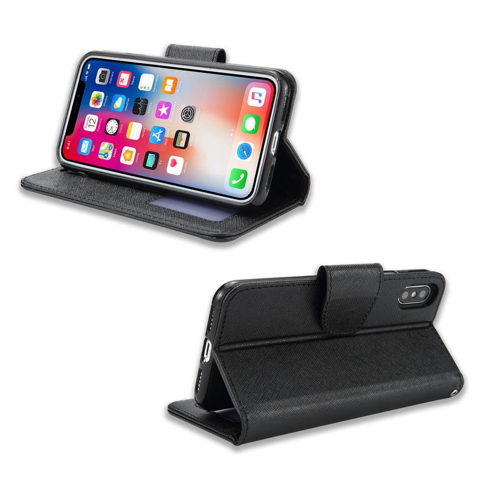 iPhone X Case, PU Leather + TPU Inner Fold stand Pouch with Credit Card ...