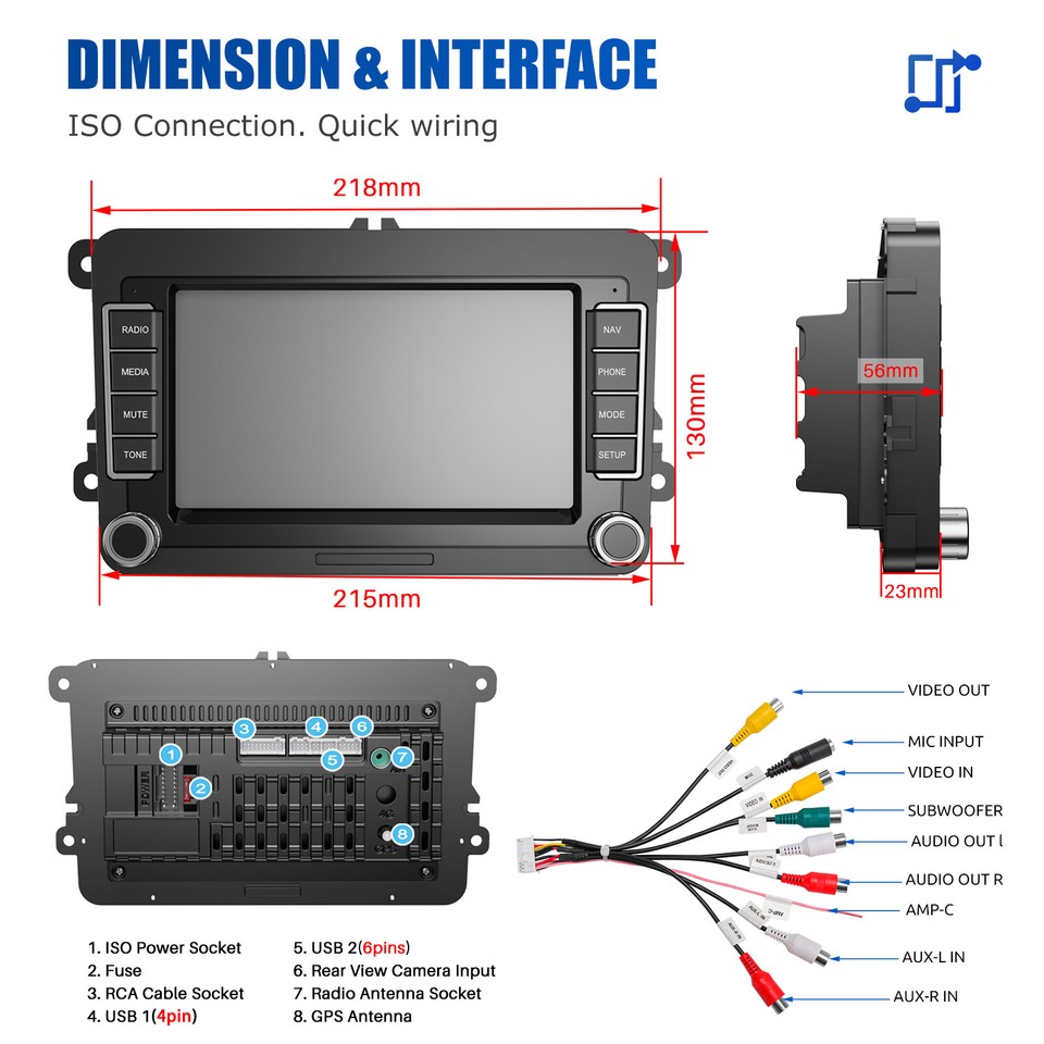 For VW GOLF MK5 MK6 CarPlay Car Stereo Radio Android 13 Player GPS Head ...
