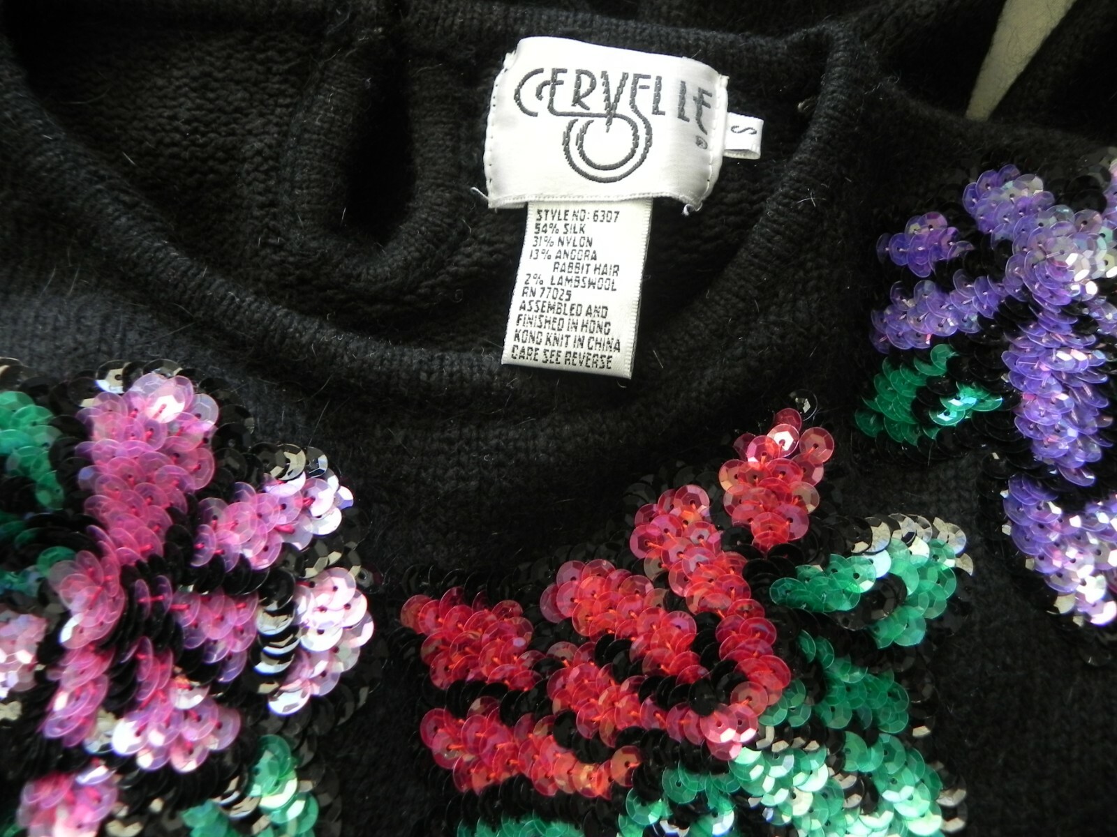 Vtg Cervelle Sweater Silk Blend Pullover Black/Multi-Color Sequin ...