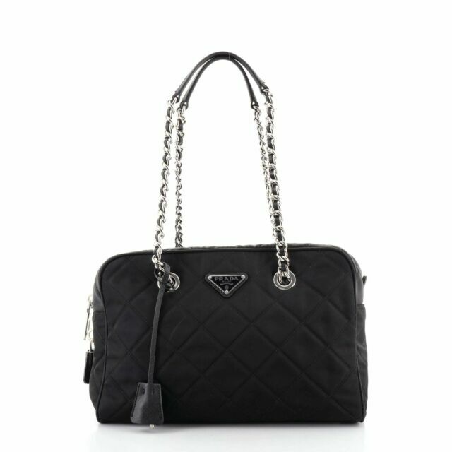 PRADA Quilted/Tessuto Shoulder Bag Medium Black Nylon for sale online ...