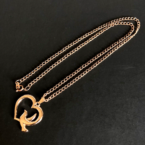 HEART AND DOVE Rose Gold Tone 20 in Pendant Chain Necklace Komen Cancer ...