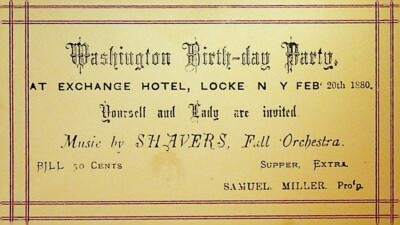 Locke NY 1880 George Washington Birthday Party Invite Exchange Hotel | eBay