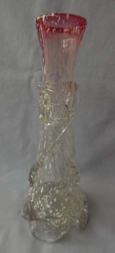 VICTORIAN ANTIQUE CRANBERRY WHITE & CLEAR SPLATTER GLASS VASE WITH ...