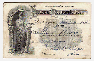 House of Representatives Member's Pass January 23, 1934, Visitor's ...
