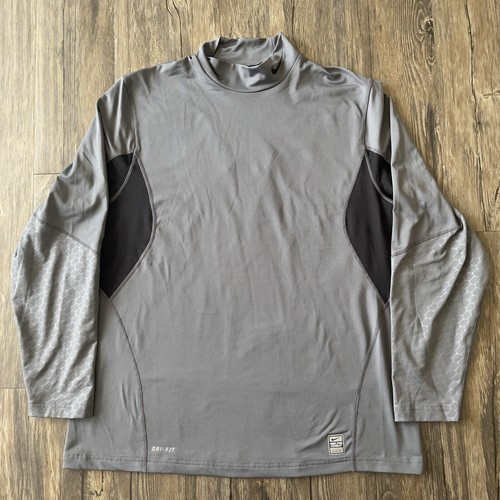 Nike Pro Combat Dri-Fit Long Sleeve Compression Shirt Fitted Gray Men ...
