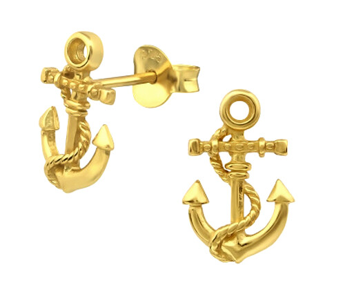 925 ECHT SILBER, GOLD pl. *** Ohrstecker Anker vergoldet 12 mm | eBay.de