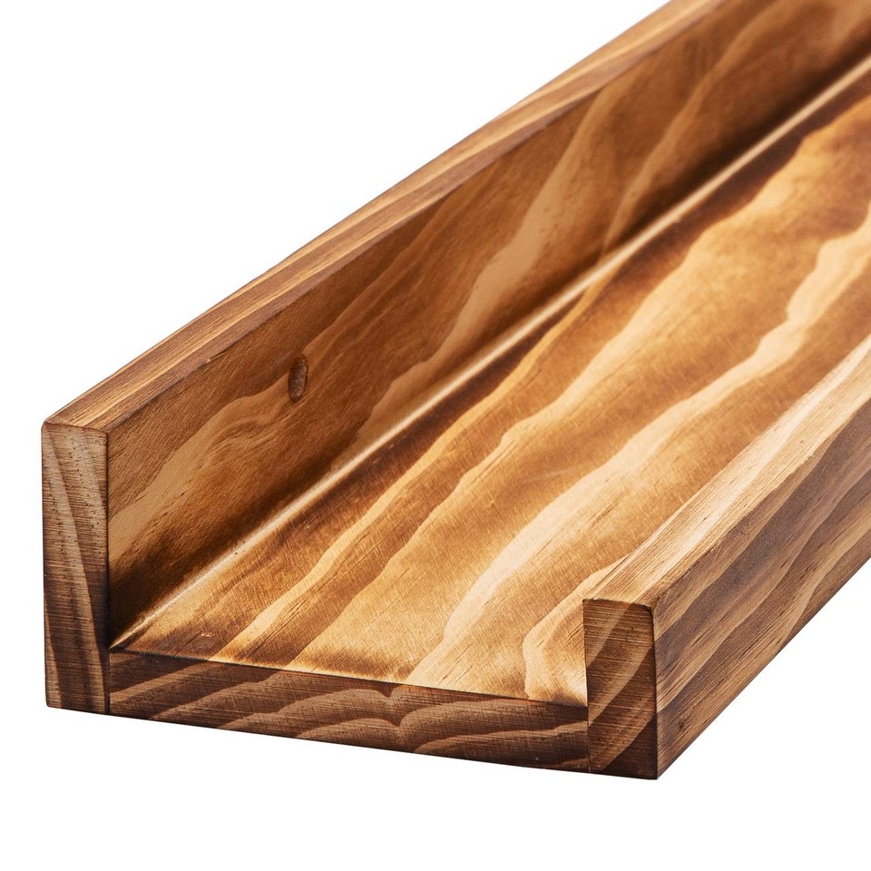 24 Floating Wood Wall Ledge Shelf - Wall-Mount Picture Book Display Set ...