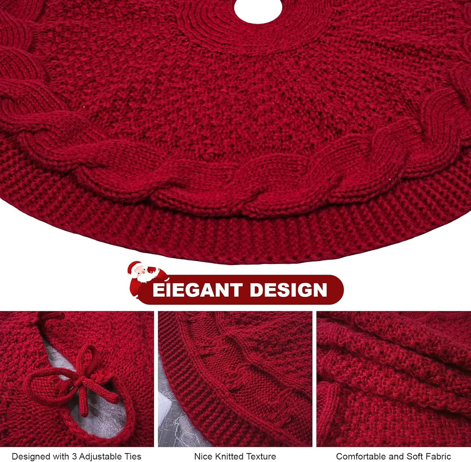 Christmas Tree Skirt 48 Inches Red Knitted Tree Skirt,Luxury Thick Kint ...